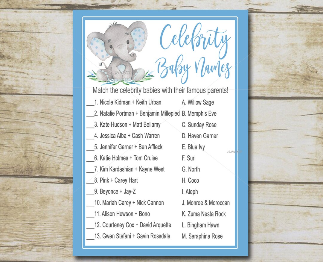 Elephant Baby Shower Game, Celebrity Baby Names Game, Blue Elephant Boy ...