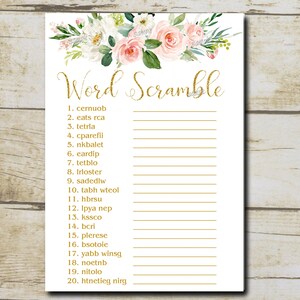 Gold Floral Baby Shower Game, Word Scramble Game, Scramble Shower Game ...