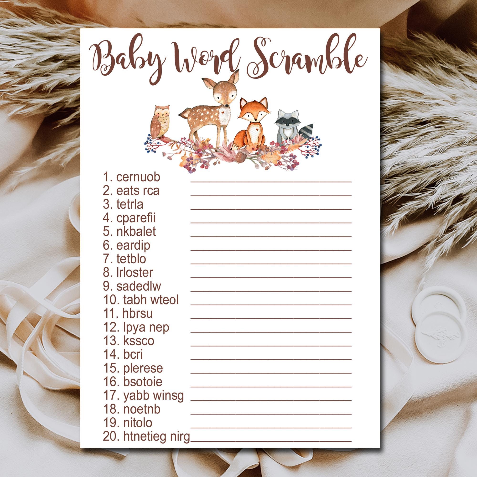 Woodland Baby Shower Game, Word Scramble Game, Woodland Forest Animals ...