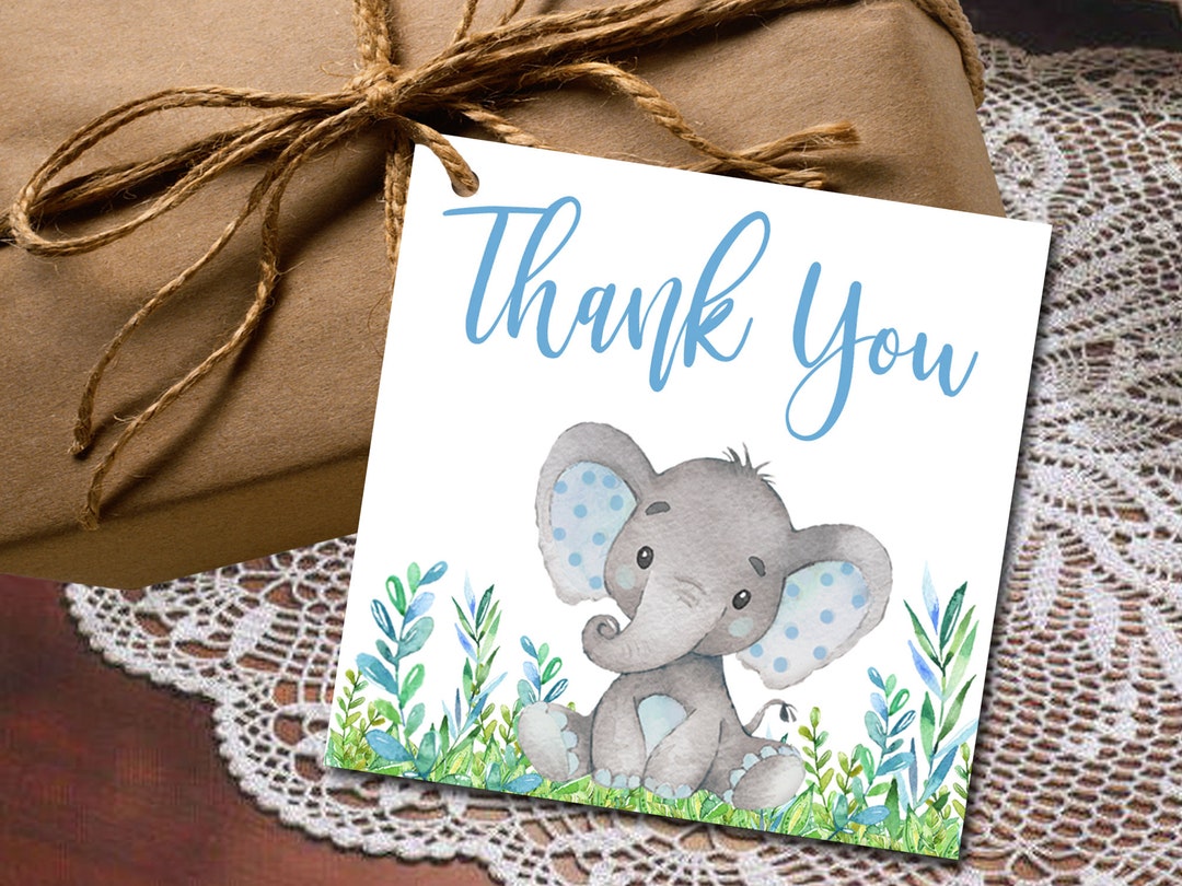 Blue Boy Elephant Thank You Tags, Favor Tags Printable, Boy Elephant ...