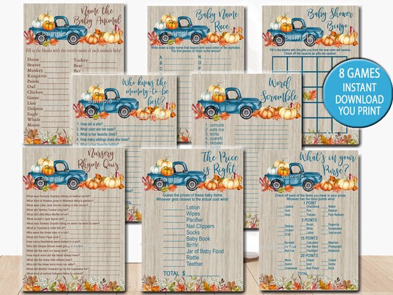 Blue Truck Pumpkin Baby Shower Game Package 8 Printable - Etsy