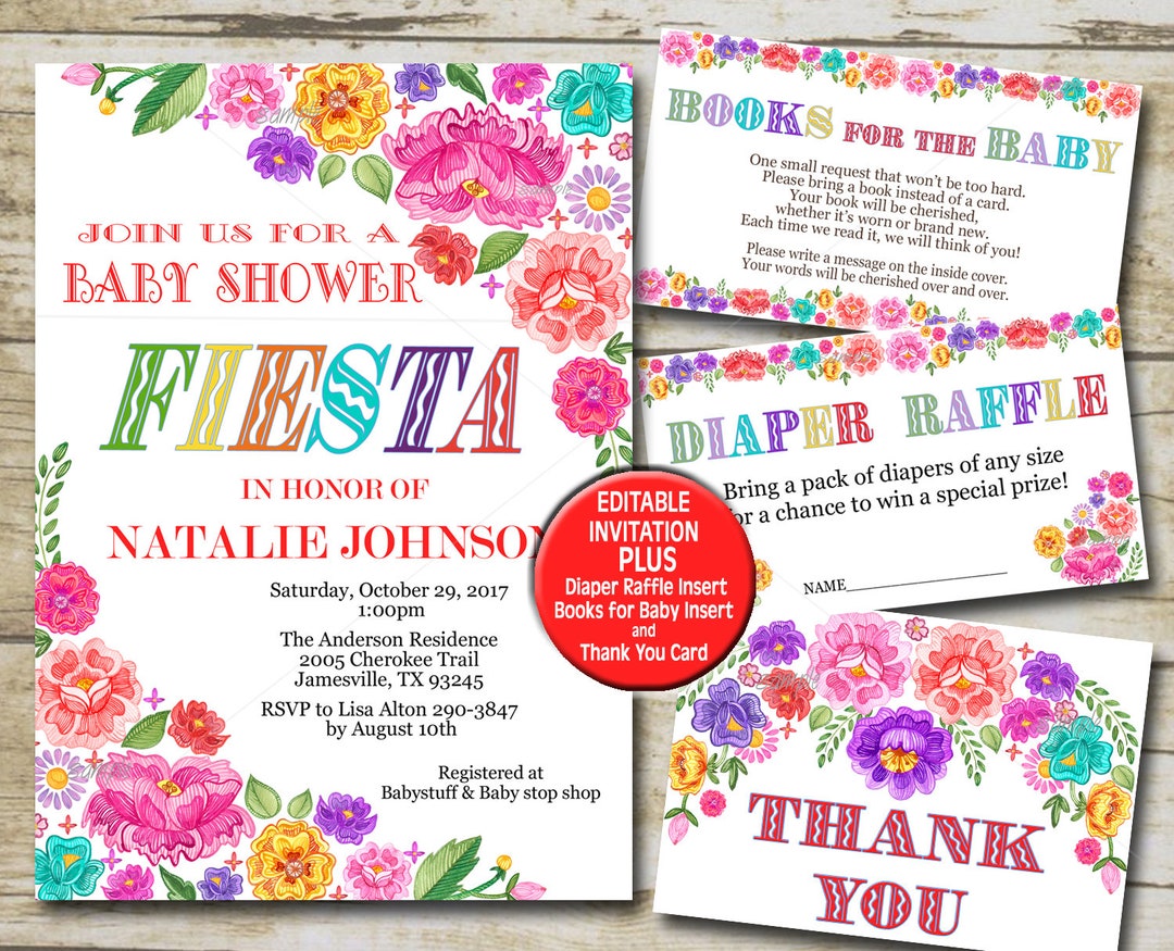 Fiesta Baby Shower Invitation Set, Editable Invitation Template Books ...