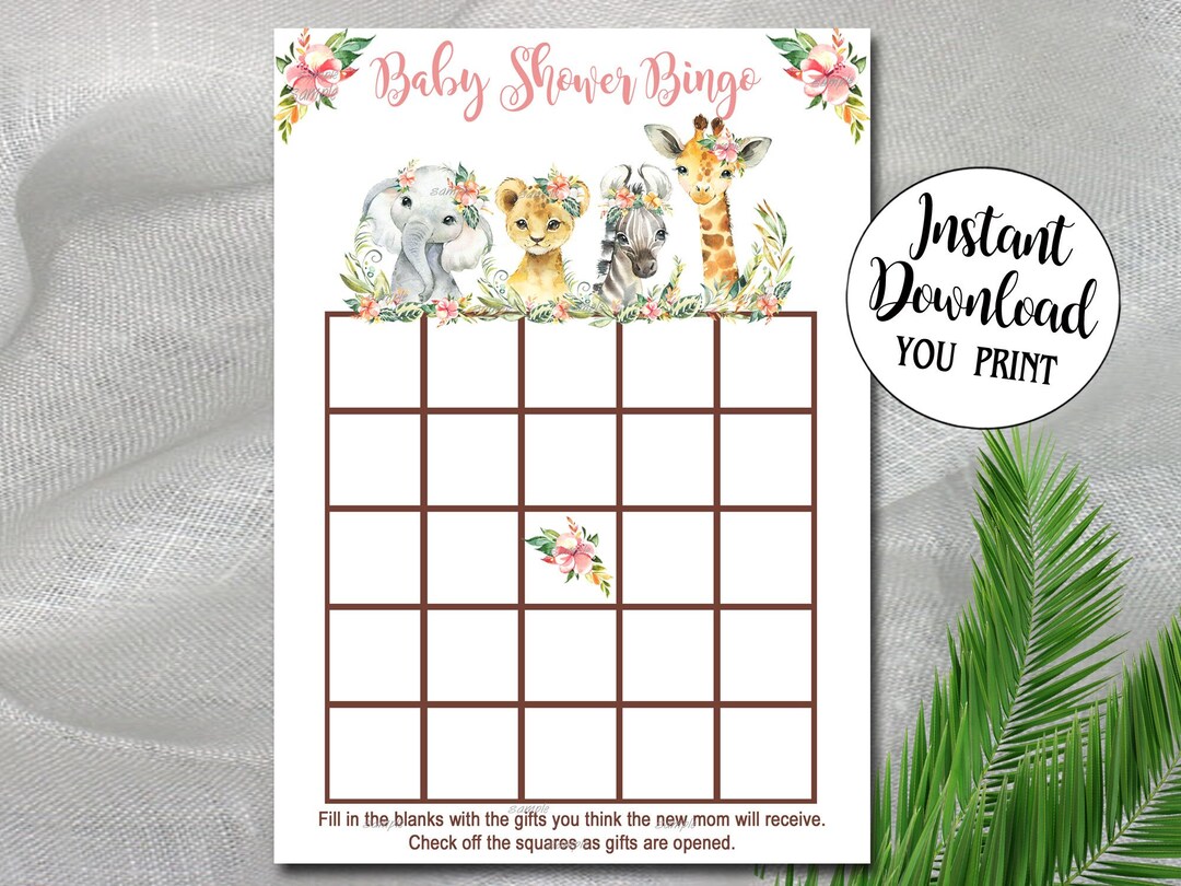 Girl Safari Baby Shower Bingo Game, Pink Safari Baby Shower Game, Bingo ...