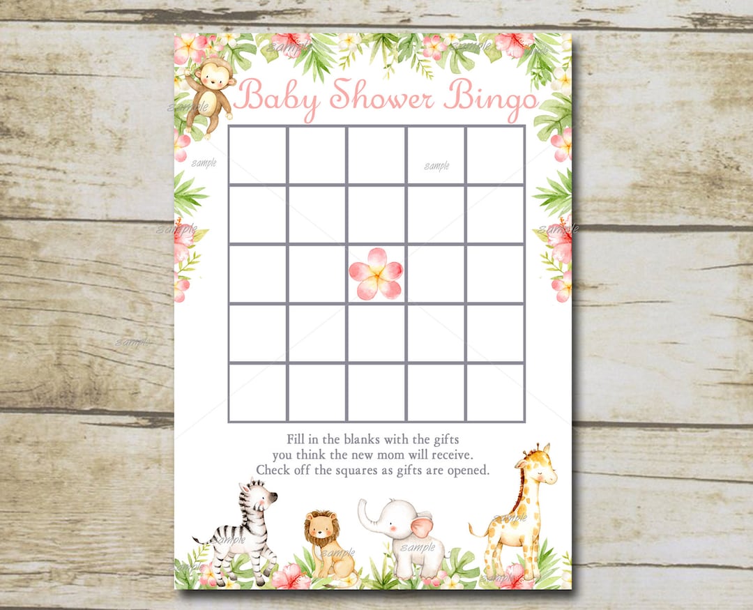 Safari Baby Shower Bingo Game, Jungle Animals Baby Shower Game, Bingo ...