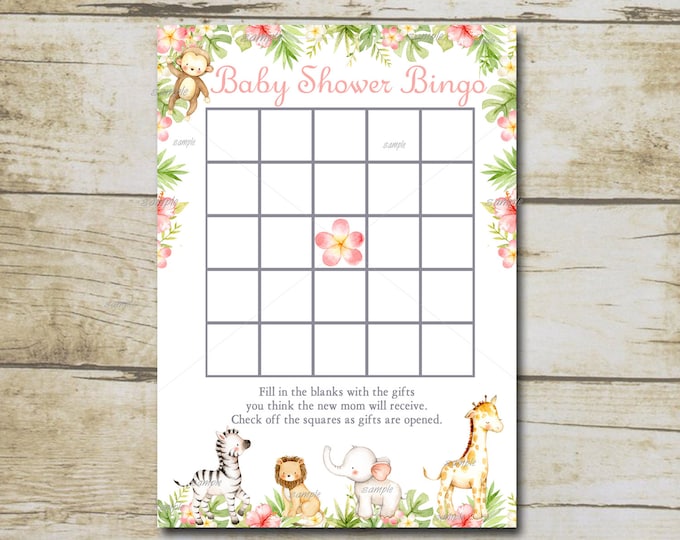 Safari Baby Shower Bingo Game, Jungle Animals Baby Shower Game, Bingo ...