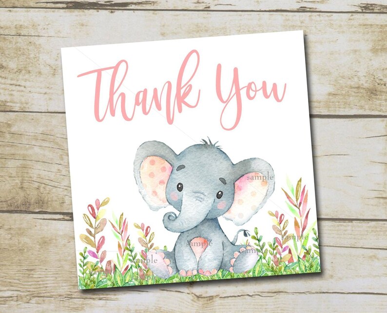Pink Girl Elephant Thank You Tags Favor Tags Printable Girl - Etsy