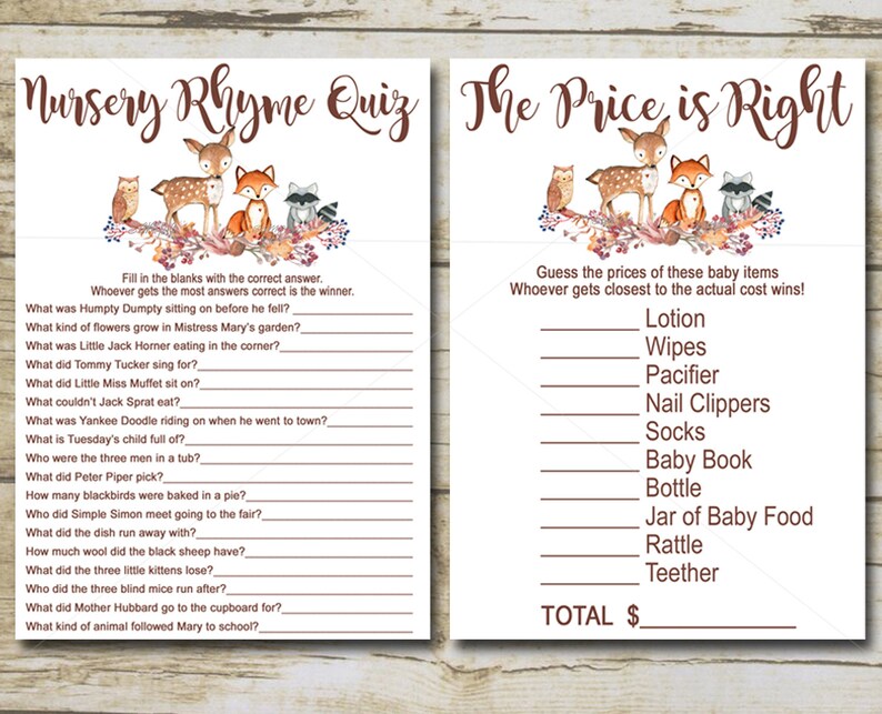 Woodland Baby Shower Game Package 8 Printable Games Woodland - Etsy