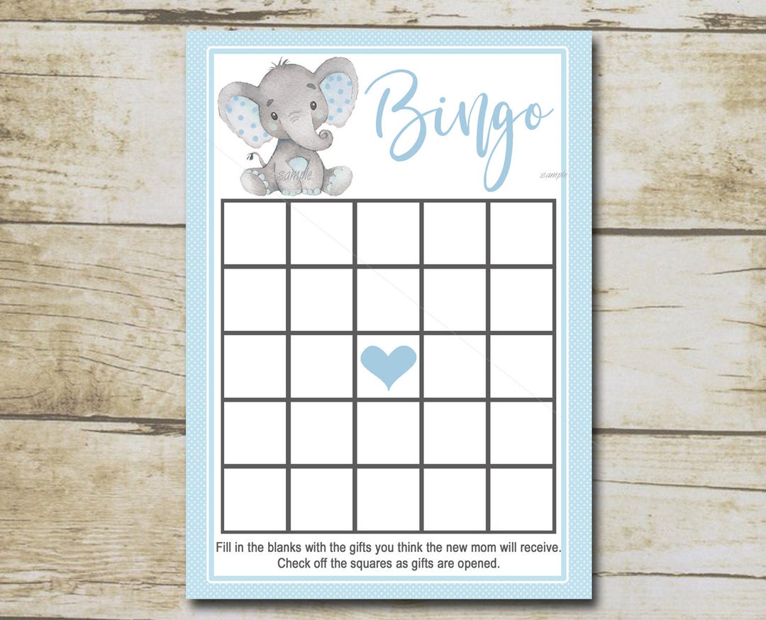 Boy Elephant Baby Shower Bingo Game, Blue Elephant Boy Baby Shower Game ...