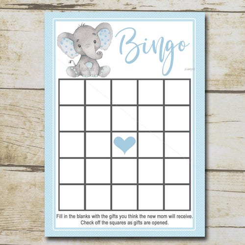 Boy Elephant Baby Shower Bingo Game Blue Elephant Boy Baby - Etsy
