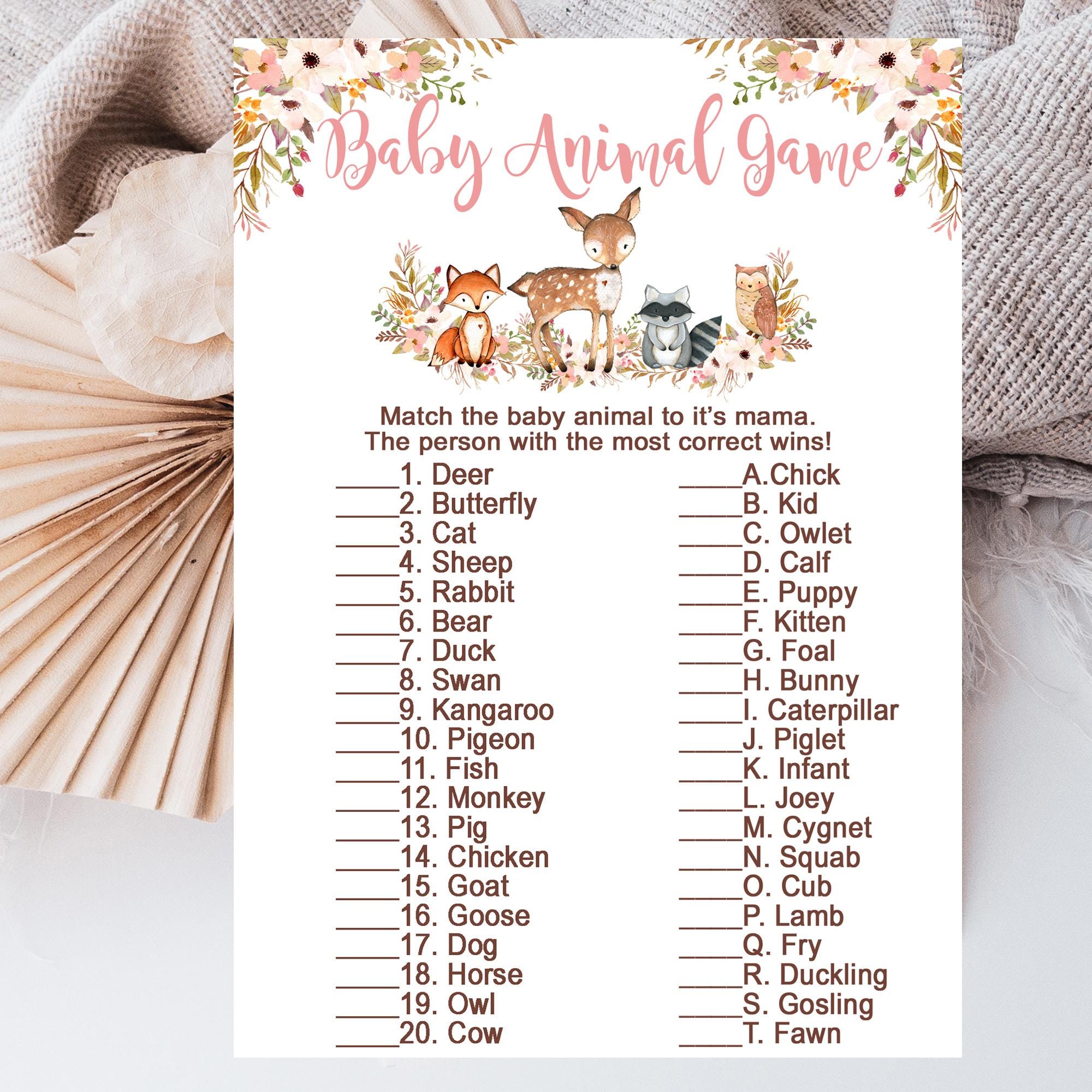 Girl Woodland Baby Shower Game, Baby Animal Game, Girl Woodland Forest ...