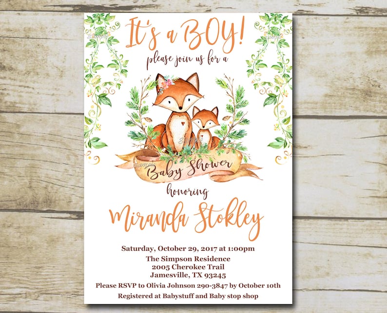 Fox Baby Shower Invitation Bundle Kit, Editable Invitation Template ...