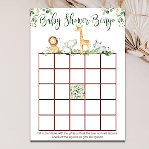 Safari Baby Shower Bingo Game, Greenery Jungle Animal Elephant Baby ...