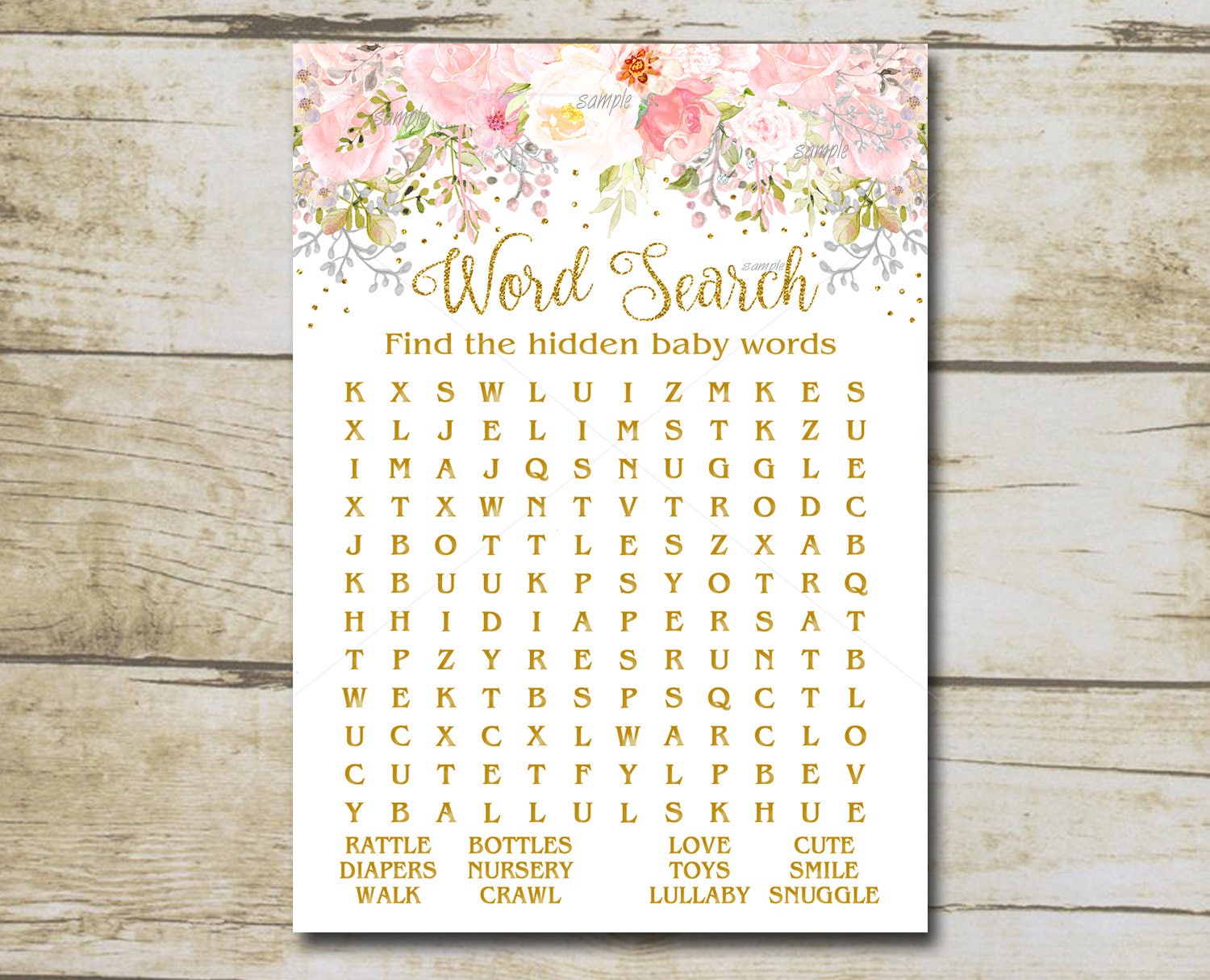 Pink & Gold Baby Shower Game Word Search Game Girl pink | Etsy