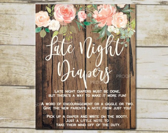 Rustic Floral Late Night Diaper Sign, Diaper Sign, Diaper Changing ...