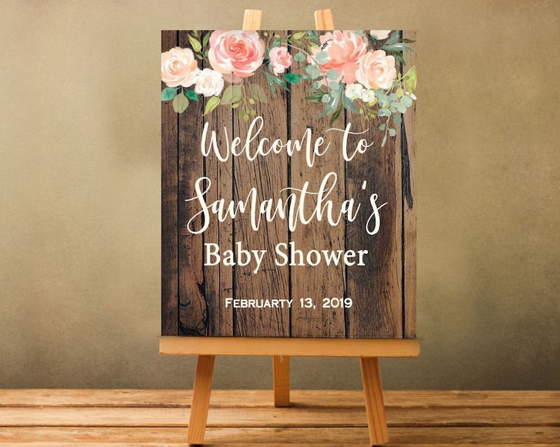 Baby Shower Welcome Sign, Rustic Baby Shower Welcome Poster, Peach ...