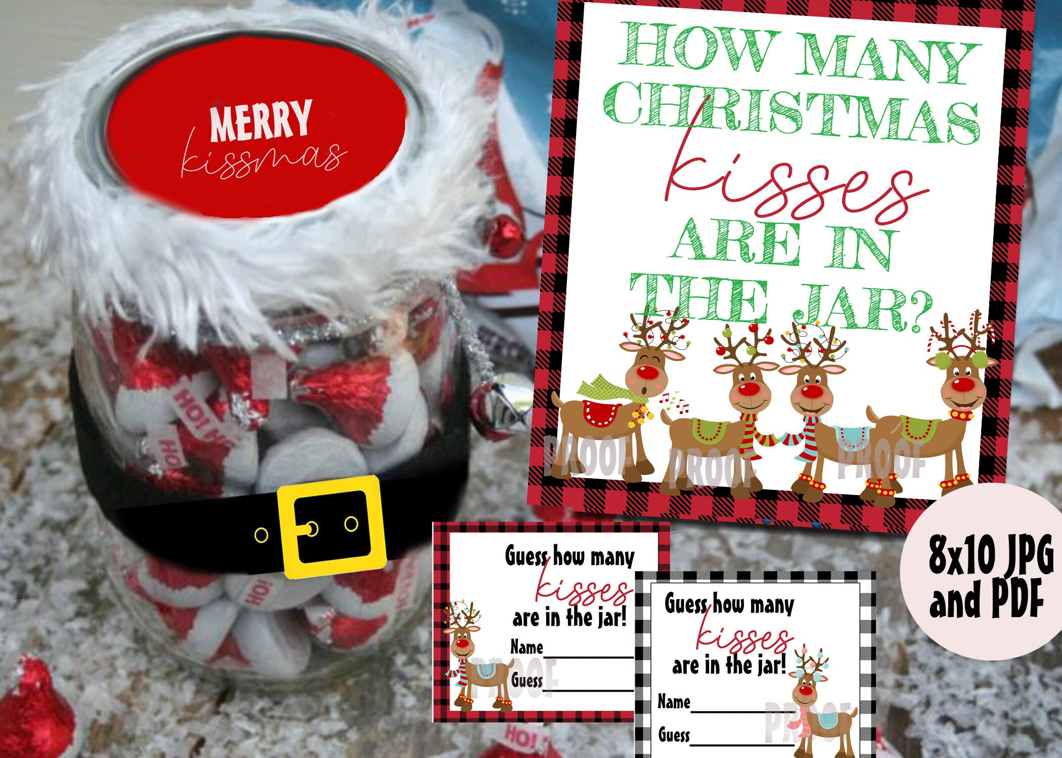 Christmas Game How Many Kisses Guessing Game, Reindeer Holiday Game ...