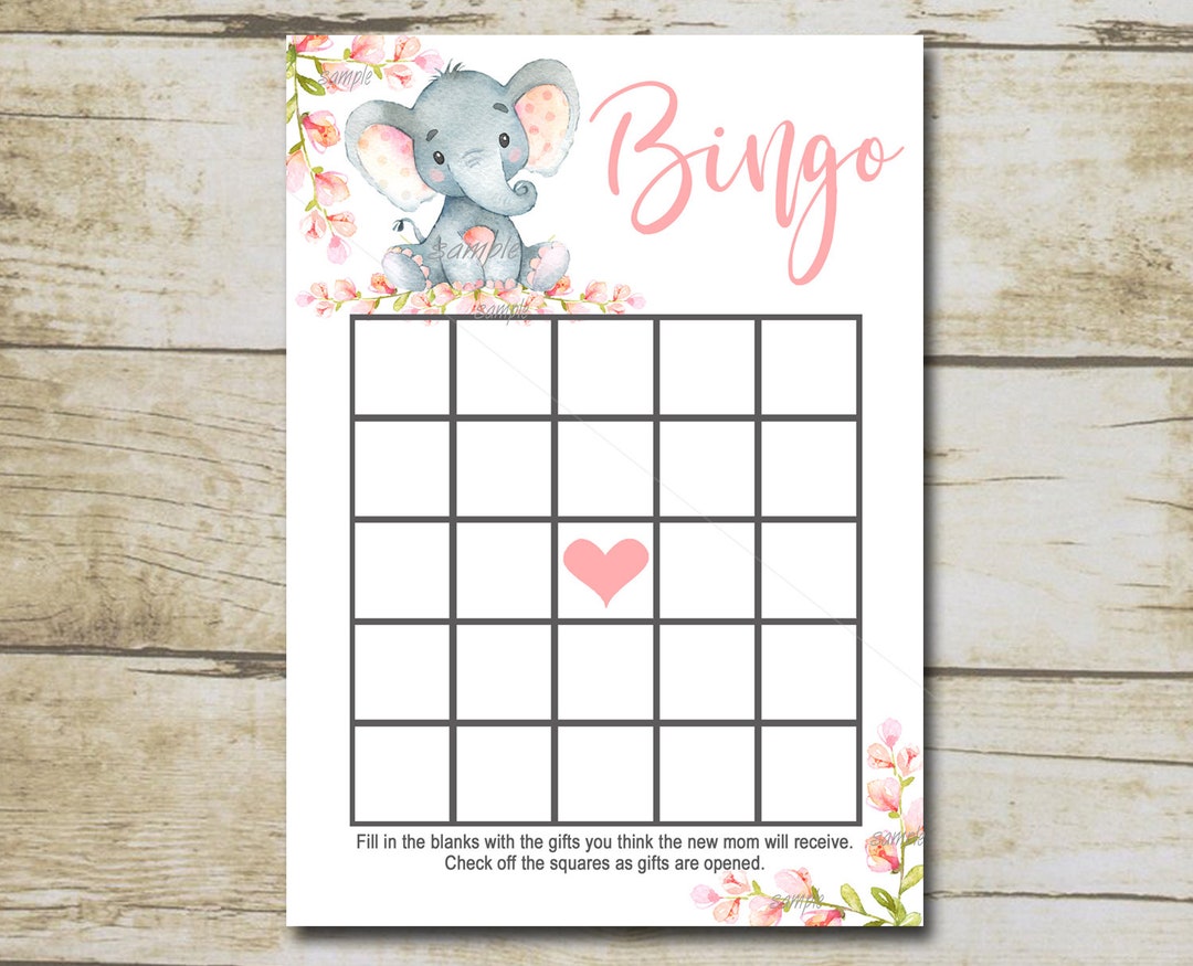 Pink Girl Elephant Baby Shower Bingo Game, Floral Elephant Baby Shower ...