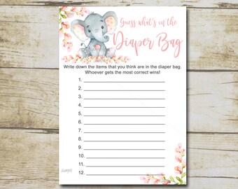 Blue Elephant Baby Shower Game Whats in the Diaper Bag Game | Etsy