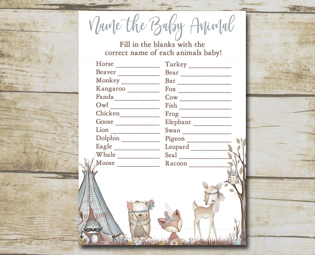Boy Woodland Baby Shower Game, Name the Baby Animals Game, Boho ...