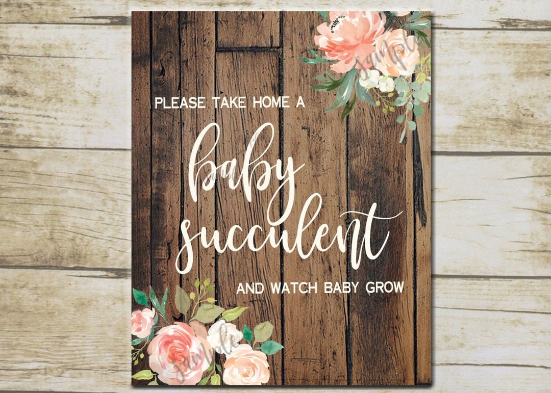 Rustic Floral Baby Succulent Sign, Peach Flowers Thank You Gift Sign ...