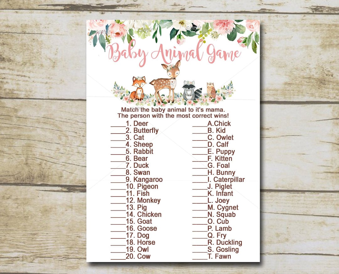 Girl Woodland Baby Shower Game, Baby Animal Game, Girl Woodland Forest ...