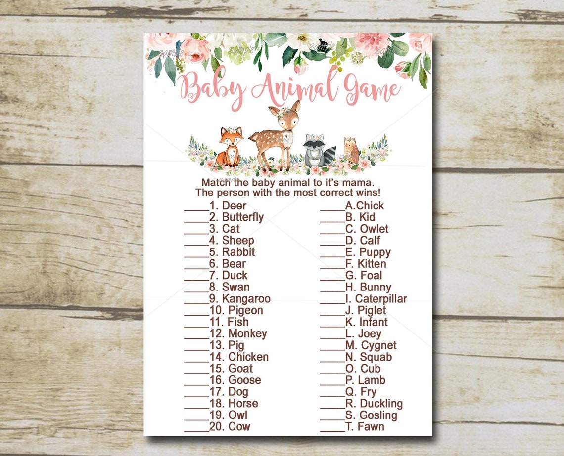 Girl Woodland Baby Shower Game, Baby Animal Game, Girl Woodland Forest ...