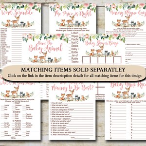 Woodland Baby Shower Game, Name the Baby Animals Game, Girl Pink Forest ...