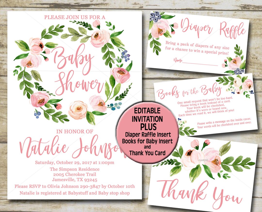 Pink Floral Baby Shower Invitation Template Kit Editable Invitation ...