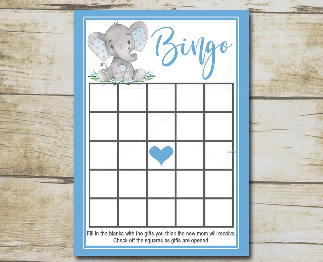 Boy Elephant Baby Shower Bingo Game, Blue Elephant Boy Baby Shower Game ...