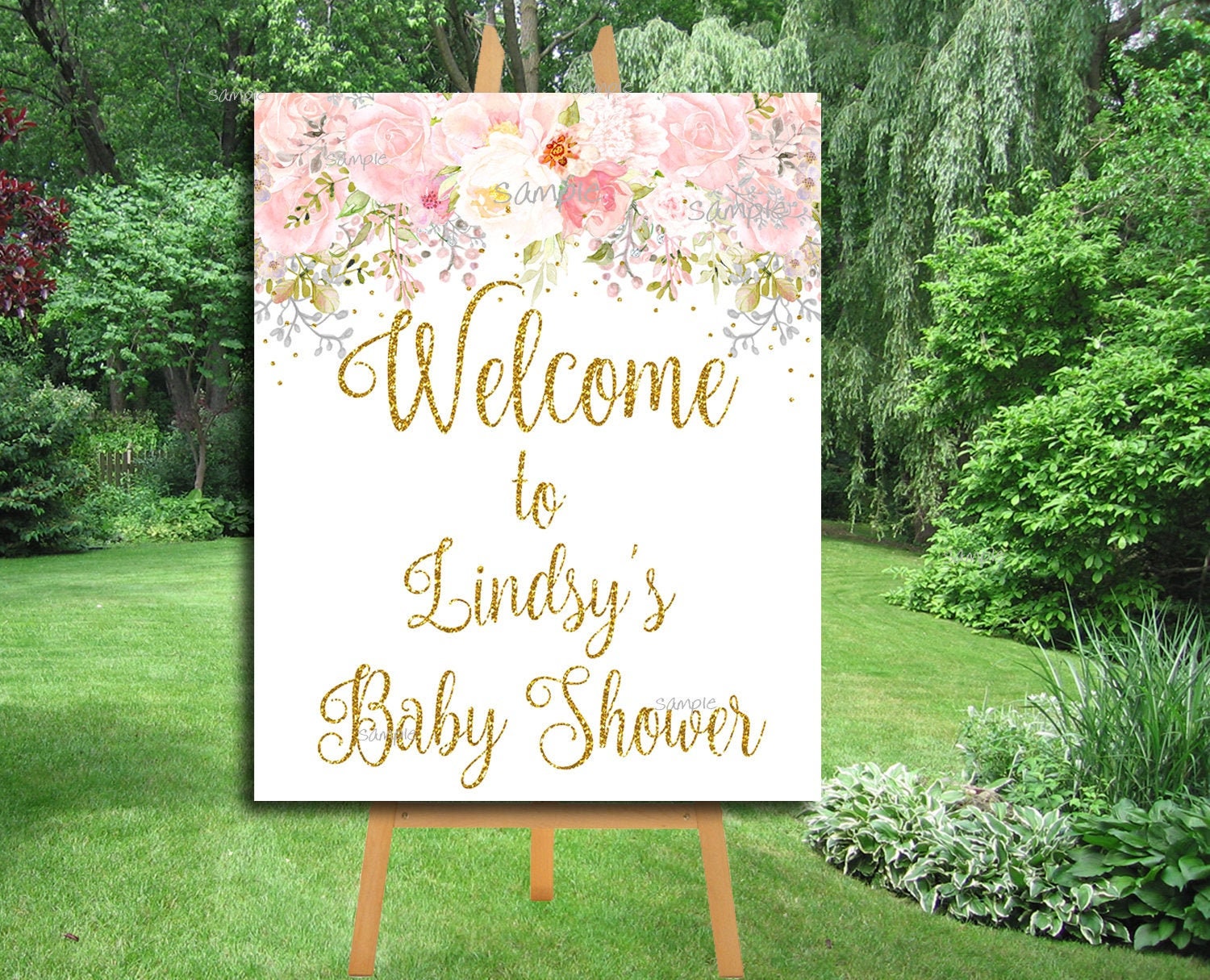 Gold Glitter Baby Shower Welcome Sign, Large Personalized Pink and Gold ...