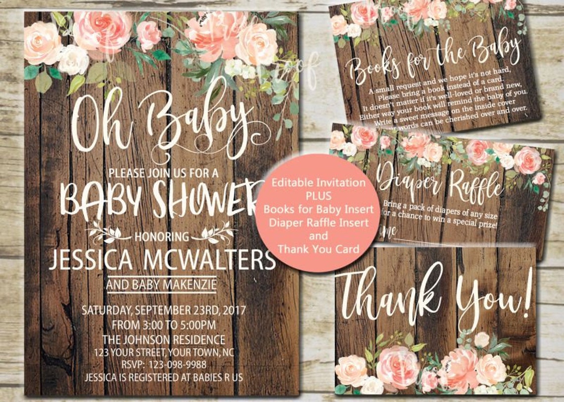 Rustic Baby Shower Invitation Kit Editable Invite Template | Etsy