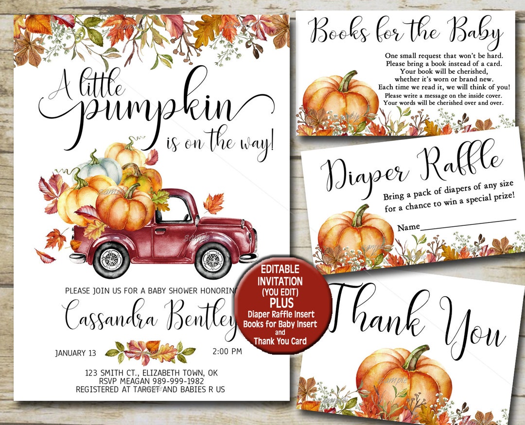 Pumpkin Baby Shower Editable Invitation Set Fall Invite - Etsy