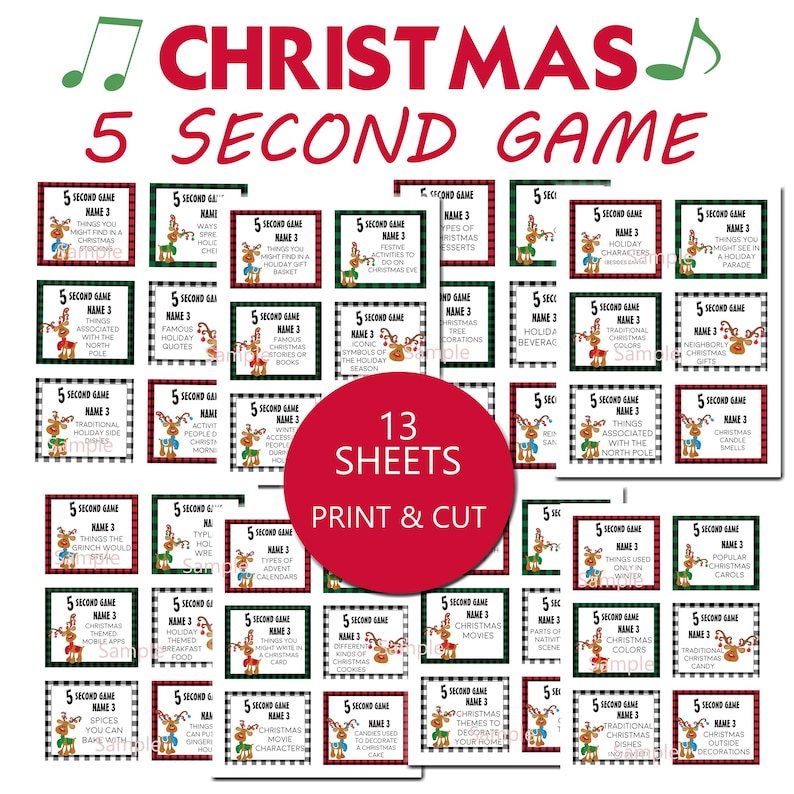 Christmas Party 5 Second Game, Reindeer Funny Holiday Game Printable ...