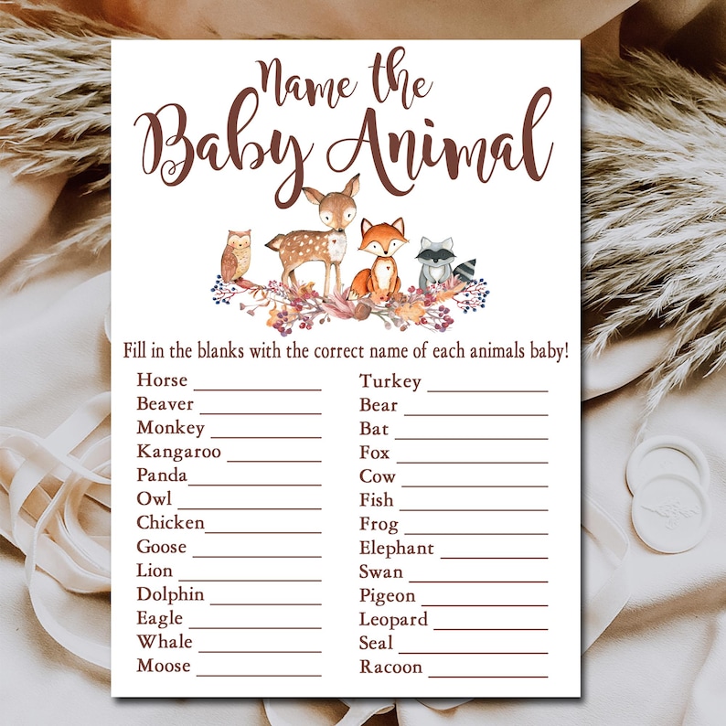 Woodland Baby Shower Game, Name the Baby Animals Game, Woodland Forest ...