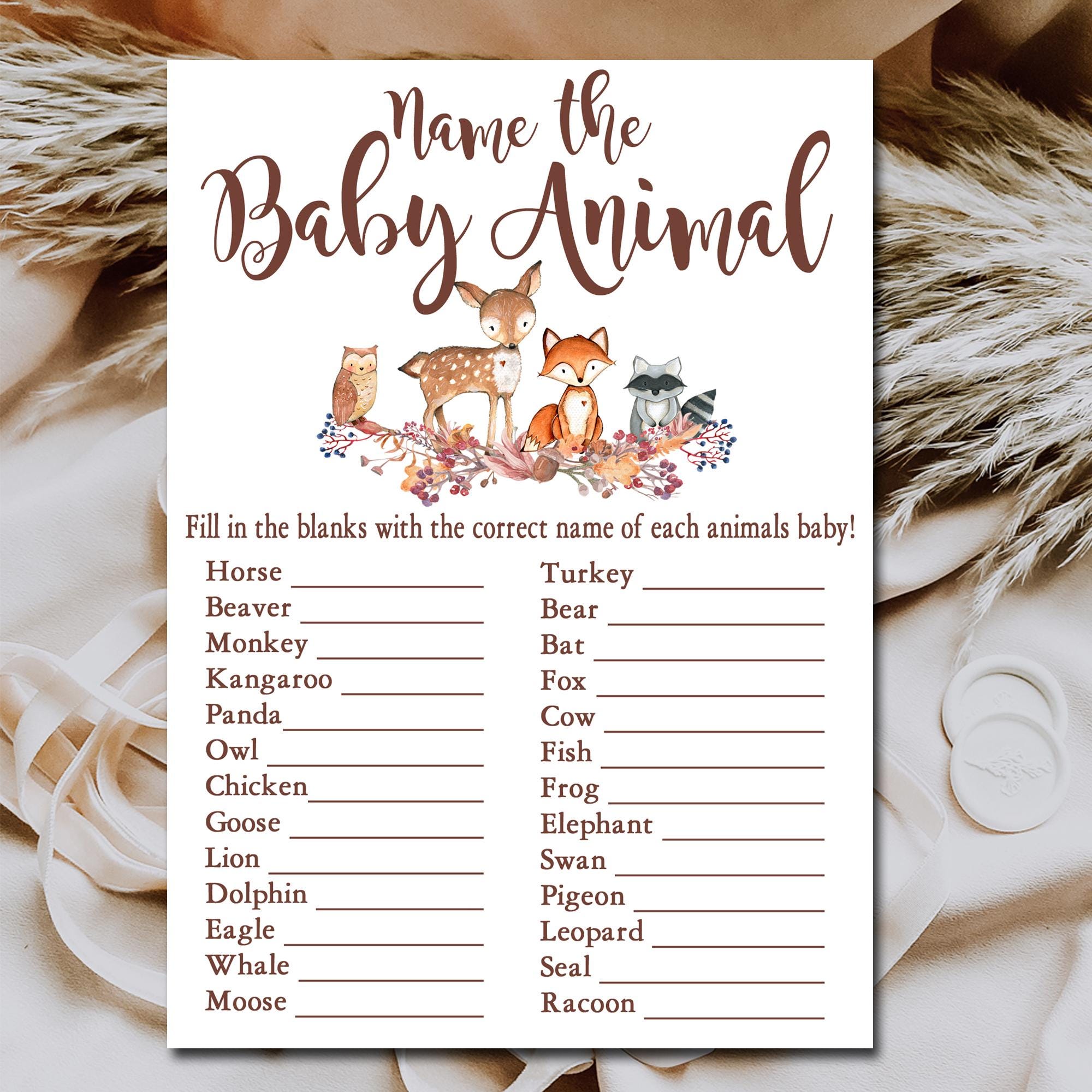 Woodland Baby Shower Game, Name the Baby Animals Game, Woodland Forest ...