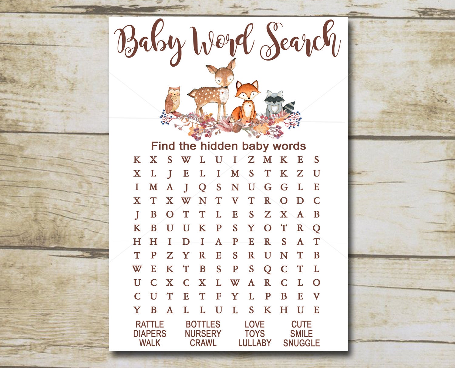 Woodland Baby Shower Game Word Search Game Woodland Forest | Etsy