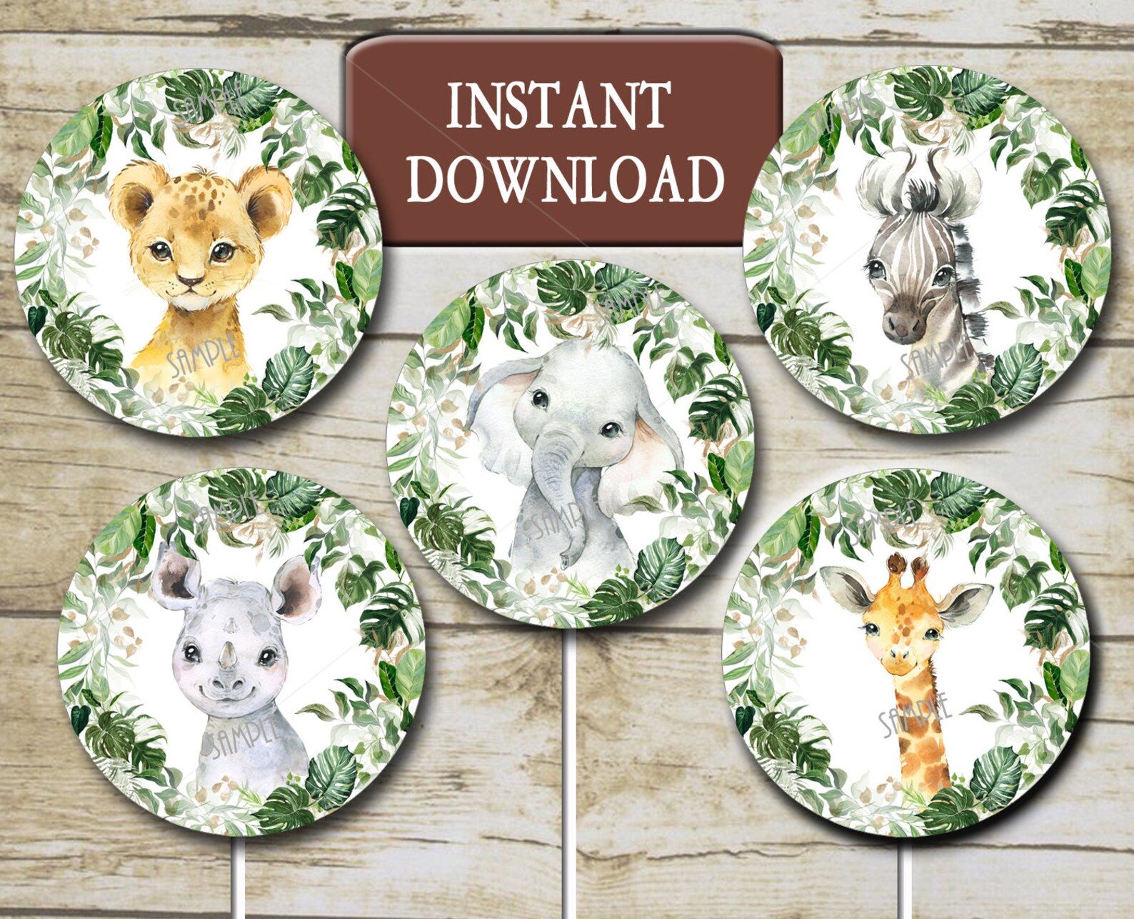 Safari Animals Cupcake Toppers Greenery Jungle Animal Labels - Etsy
