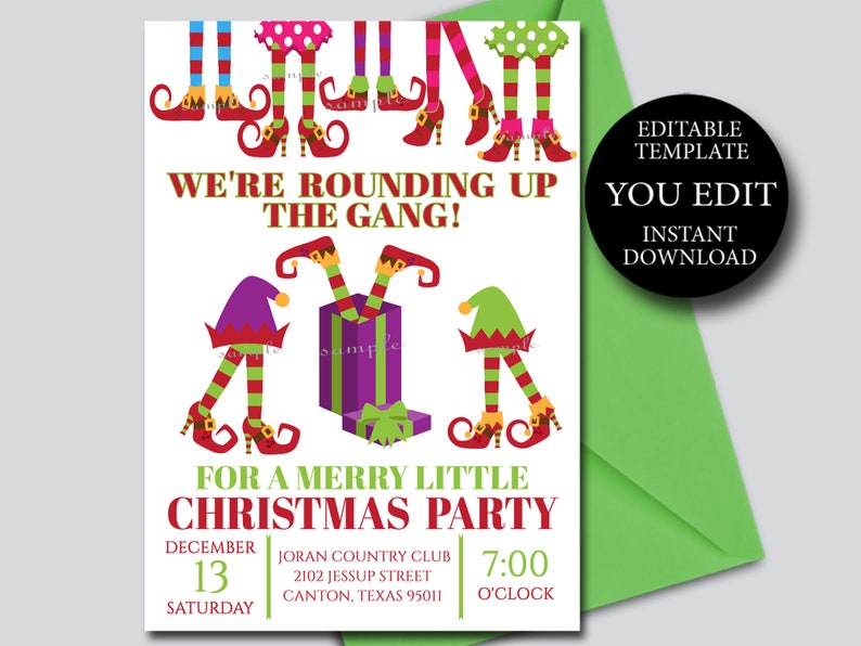 Christmas Holiday Party Invitation Editable Template Elf | Etsy