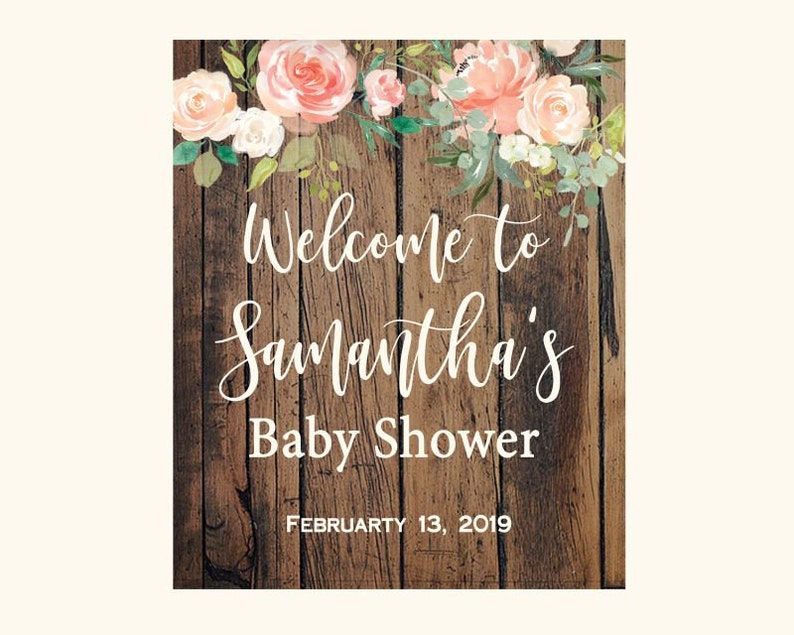 Baby Shower Welcome Sign, Rustic Baby Shower Welcome Poster, Peach ...