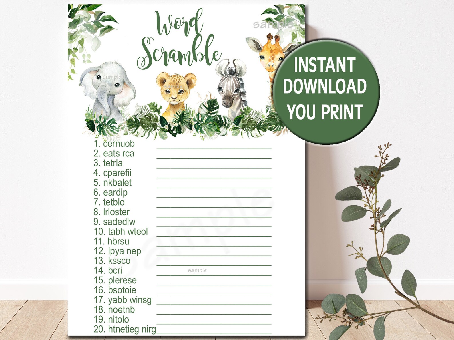 Safari Baby Shower Game Safari Word Scramble Game Jungle - Etsy