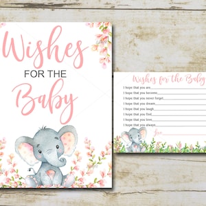 Girl Elephant Baby Shower, Pink Floral Wishes for Baby Sign & Card ...
