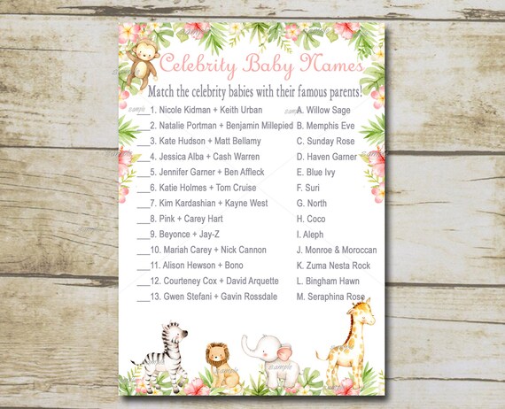 Safari Animals Baby Shower Game Celebrity Baby Names Game | Etsy