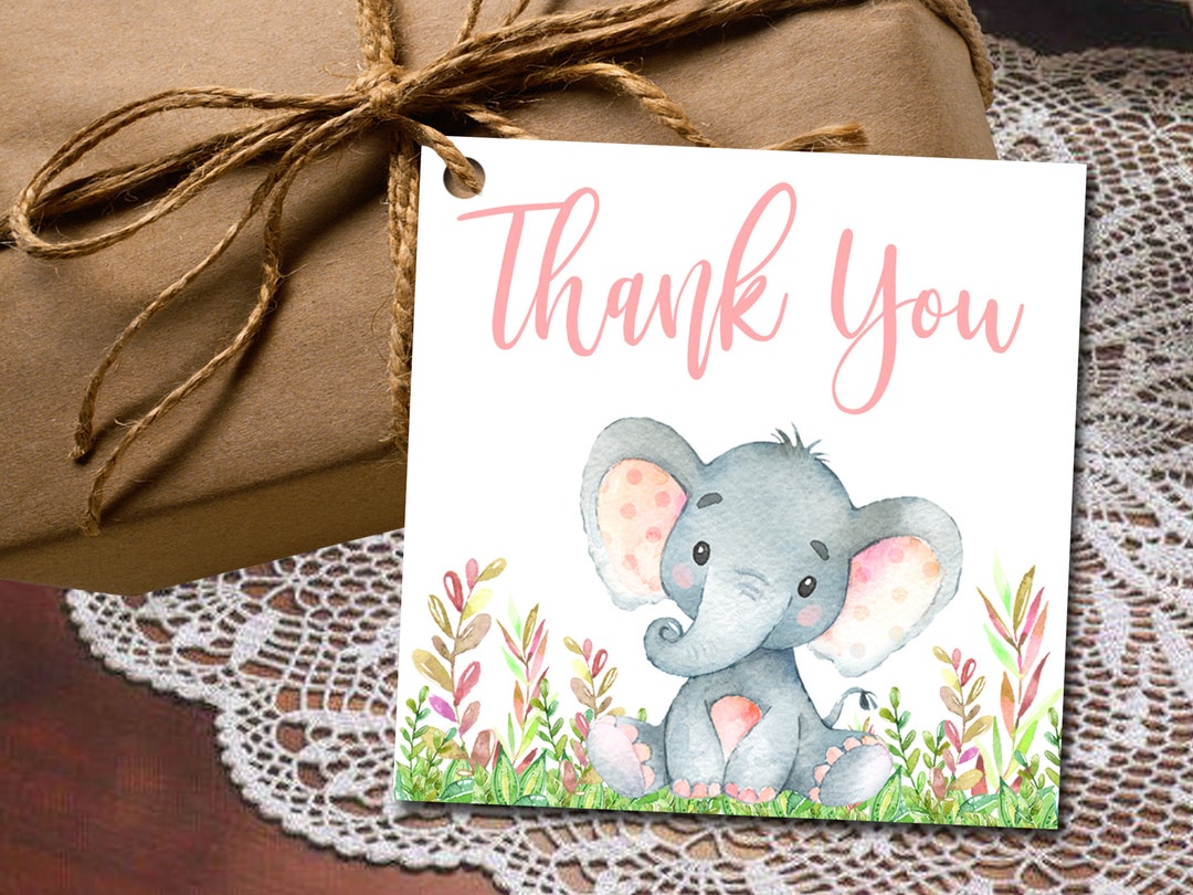 Pink Girl Elephant Thank You Tags, Favor Tags Printable Girl Elephant ...