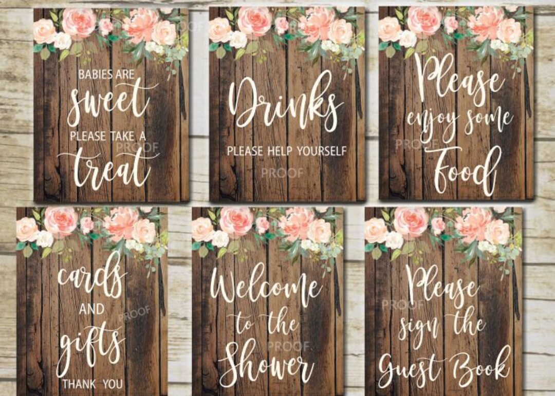Rustic Baby Shower Signs, 6 Printable Rustic Table Signs, Vintage ...