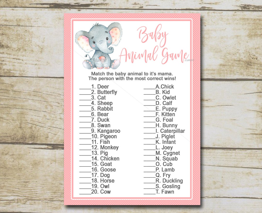 Girl Elephant Baby Shower Game, Baby Animal Game, Pink Girl Elephant ...