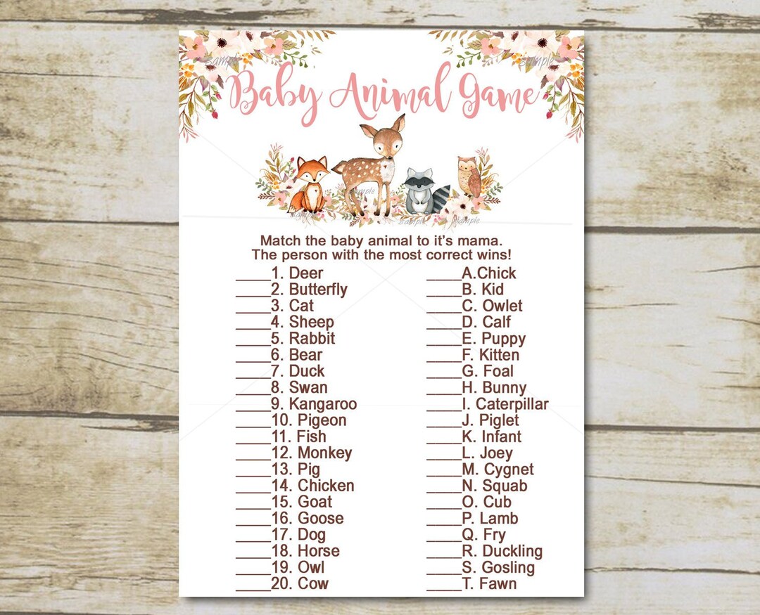 Girl Woodland Baby Shower Game, Baby Animal Game, Girl Woodland Forest ...