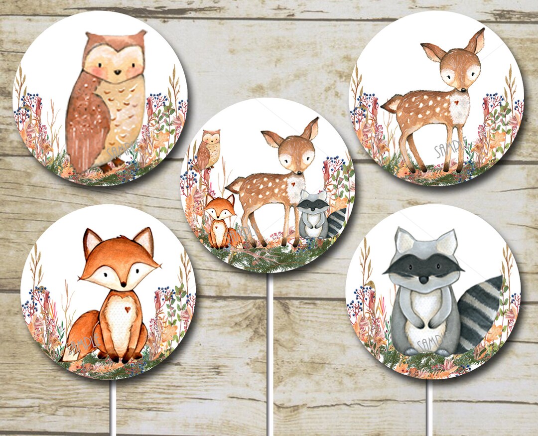 Woodland Baby Shower Cupcake Toppers, Forest Animal Baby Shower Labels ...
