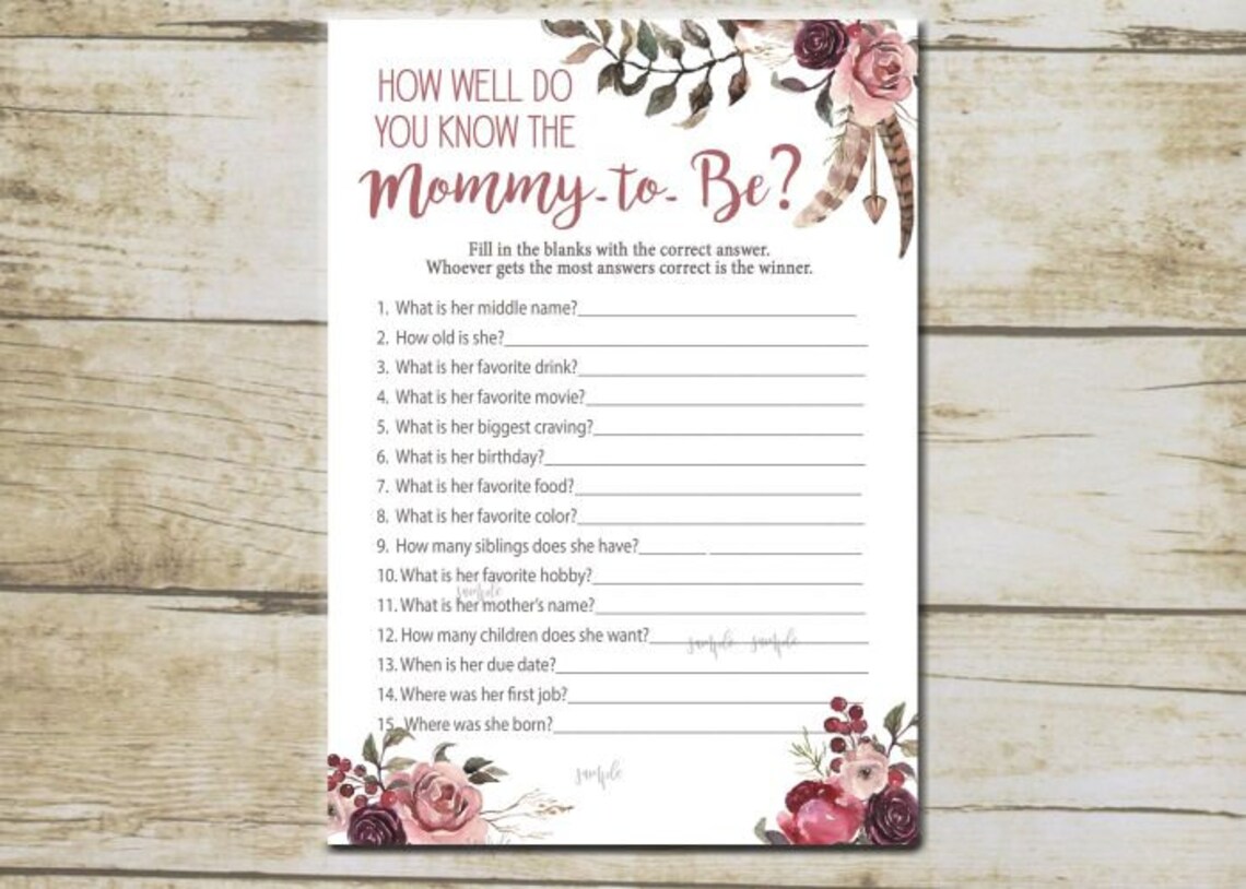 How Well Do You Know Mommy Baby Shower Game Who Knows Mommy | Etsy