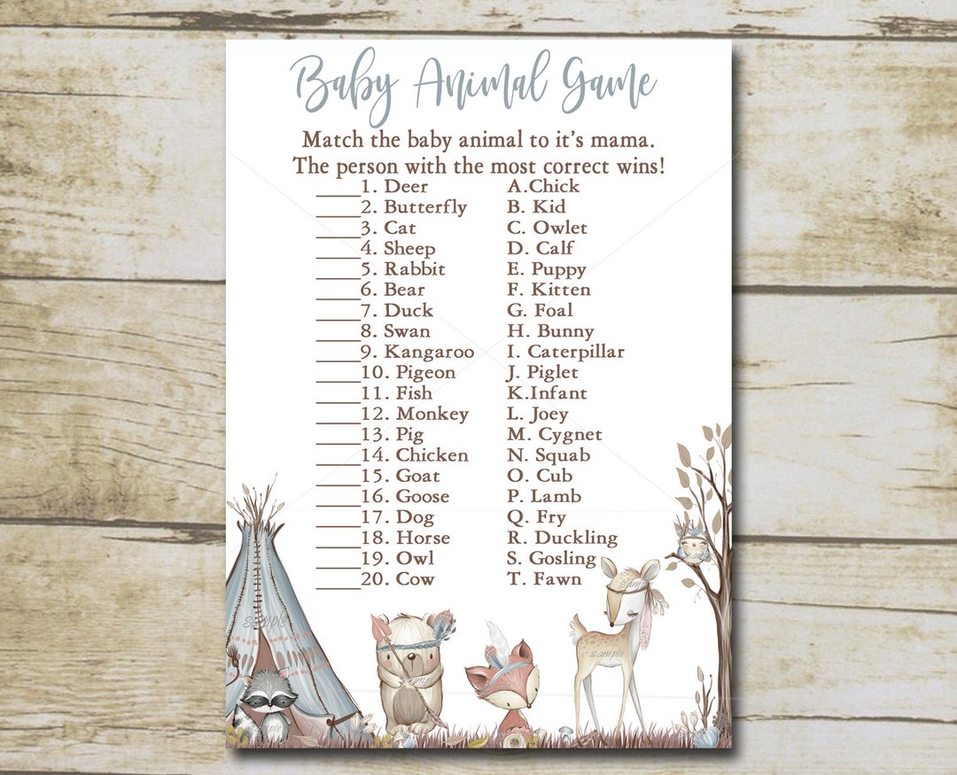 Boy Woodland Baby Shower Game, Baby Animal Game, Blue Boho Boy Woodland ...