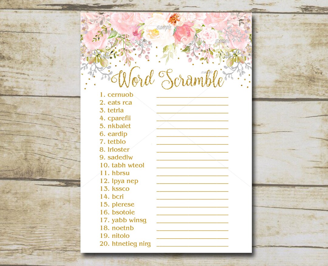 Pink & Gold Glitter Baby Shower Game, Word Scramble Game, Girl Baby ...